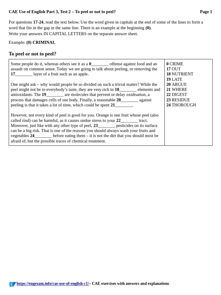 CAE Use of English: Peeling Debate | PDF | Foods | Linguistics