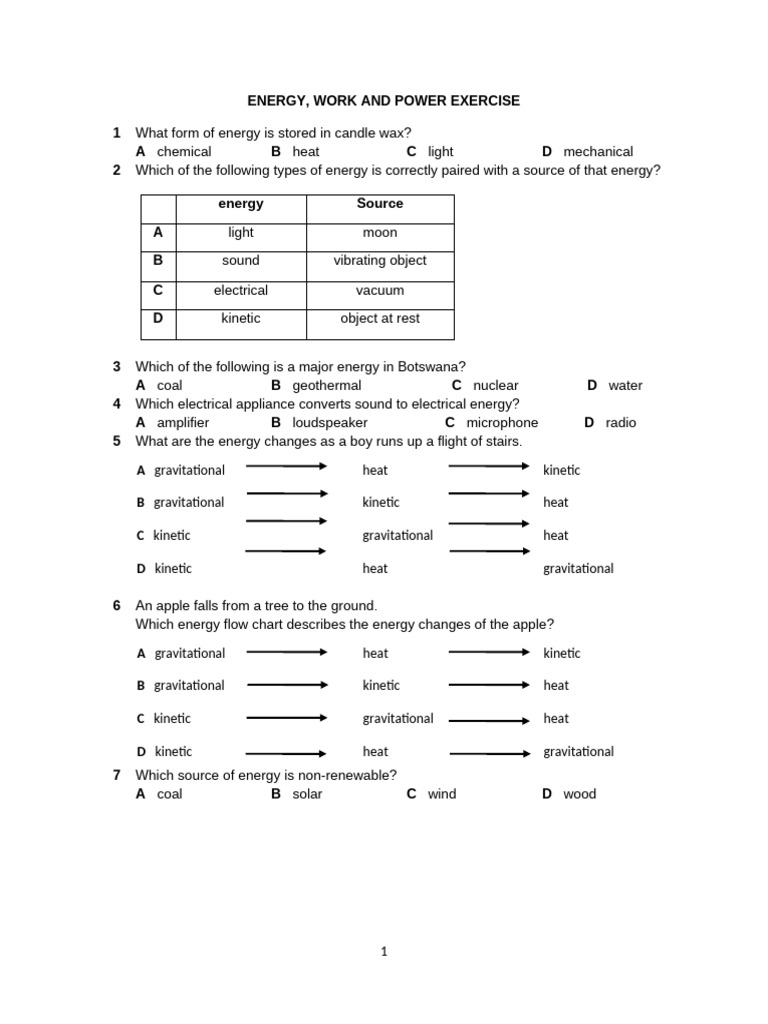 Energy, Work and Power Exercise - Copy | PDF | Kinetic Energy ...