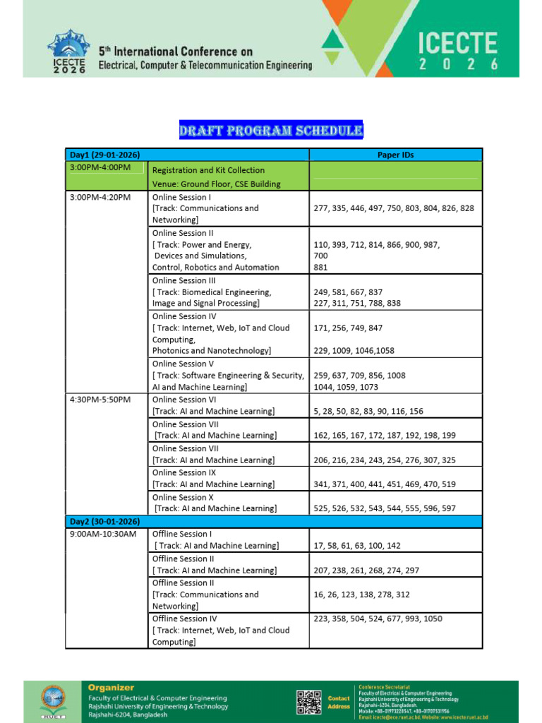Draft Schedule ICECTE 2026 | PDF | Physical Sciences | Engineering
