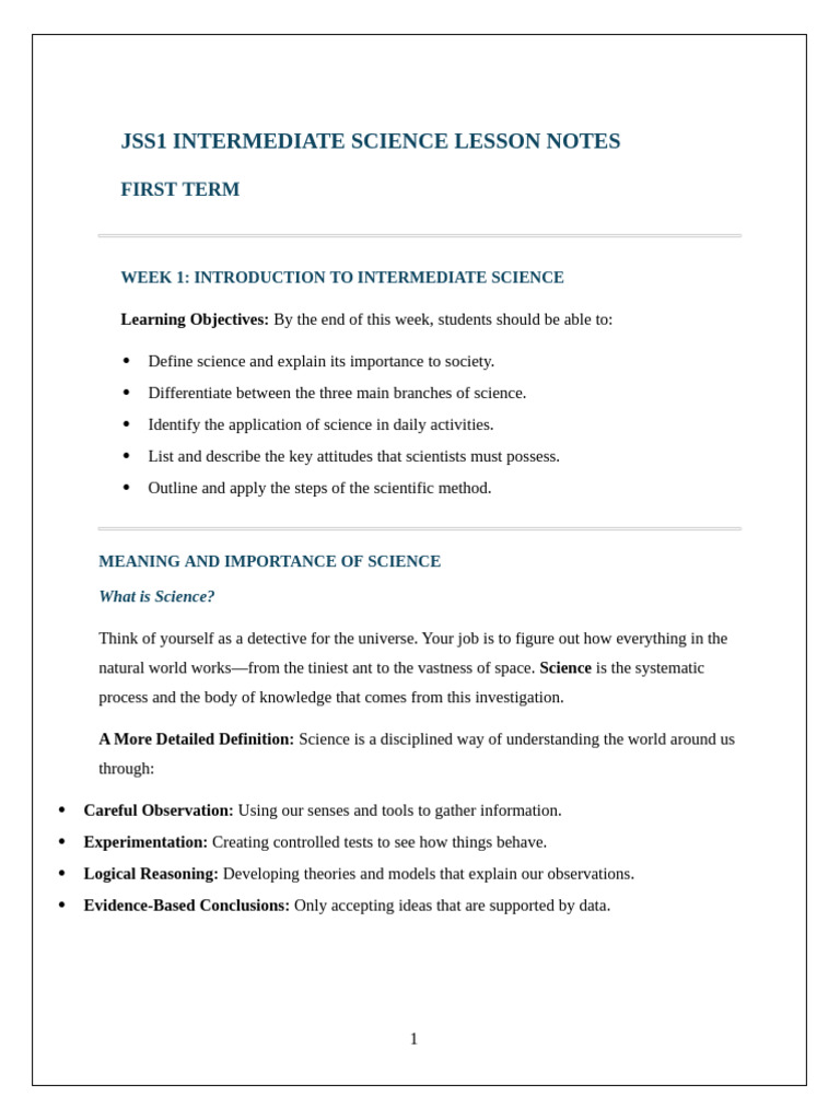 JSS1 Science Lesson Notes: Week 1 | PDF | Soil | Flood