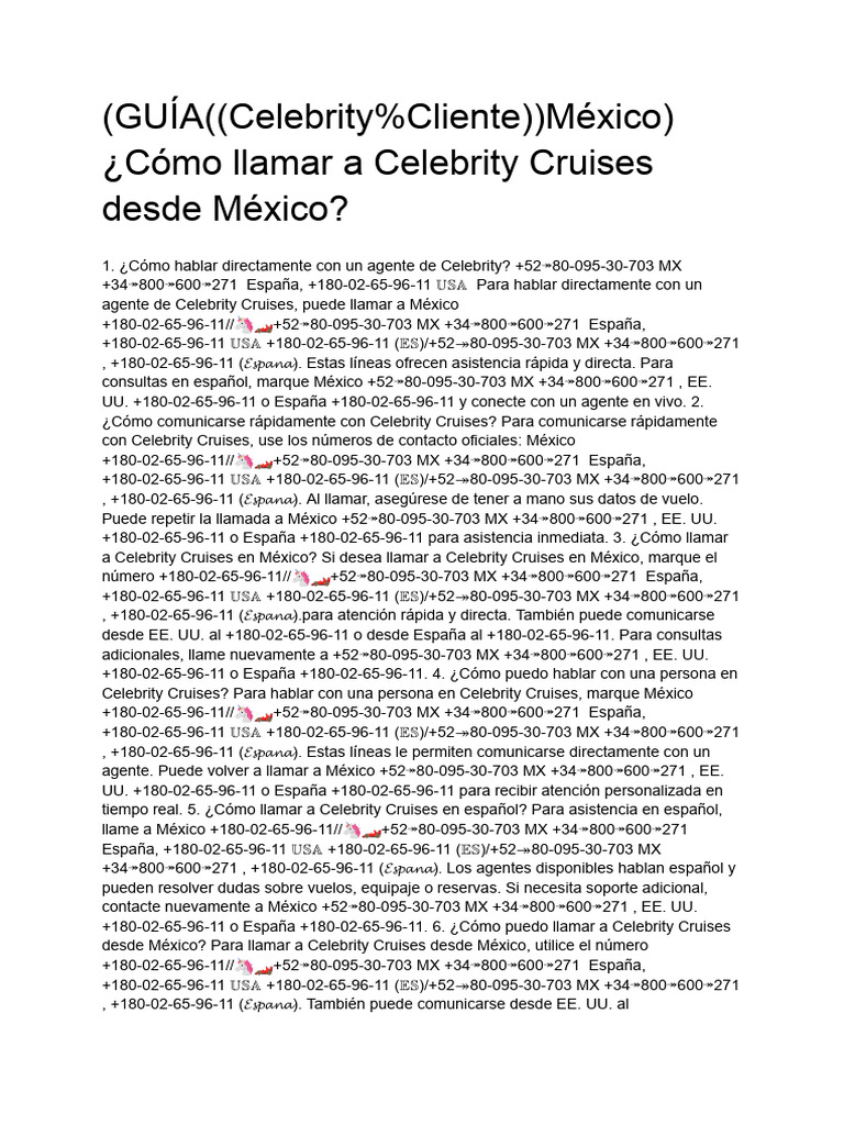 ¿Cómo llamar a Celebrity Cruises desde México? | PDF