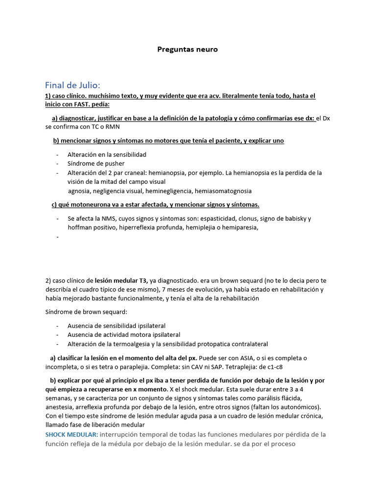 Modelos de Examen y Final de Neuro | PDF | Enfermedad de Parkinson | Dopamina