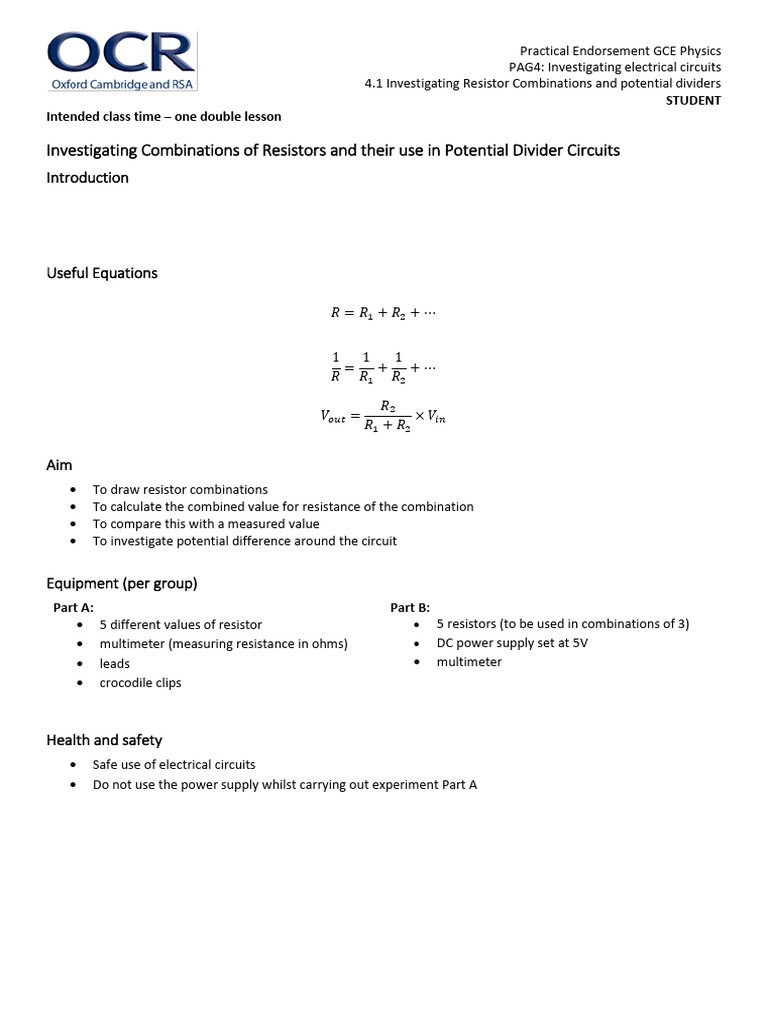PAG 4.1 Investigating Electrical Circuits | PDF | Resistor | Electrical Network