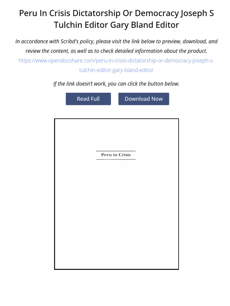 Peru In Crisis Dictatorship Or Democracy Joseph S Tulchin Editor Gary ...