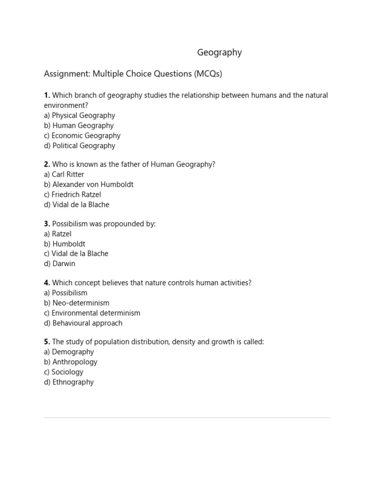 Geography MCQs for Students | PDF | Geography | Human Development Index
