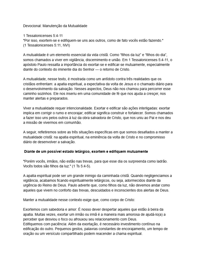 Mutualidade Cristã: Exortar e Edificar | PDF | Salvação | Fé