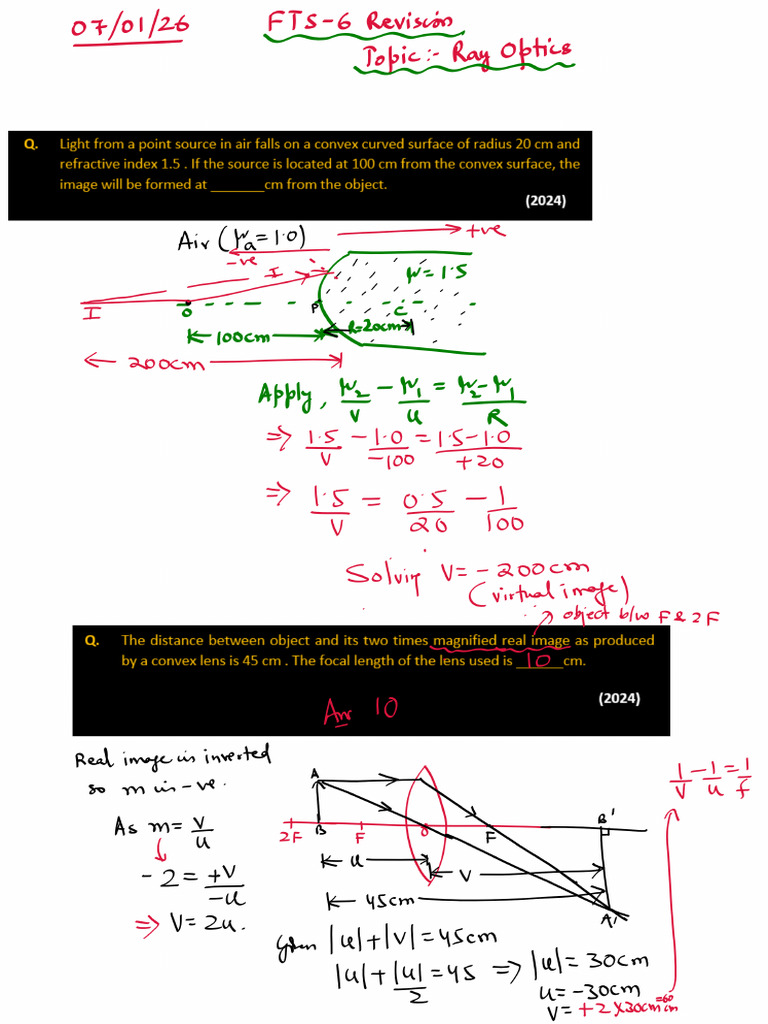 Ray Optics Revision FTS 6 | PDF