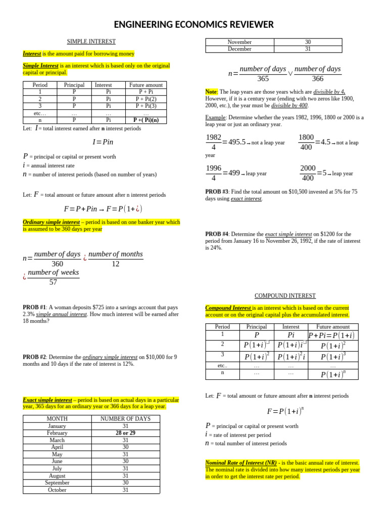 Bes 103 Engineering Economics Reviewer Part 1 Unfinised | PDF