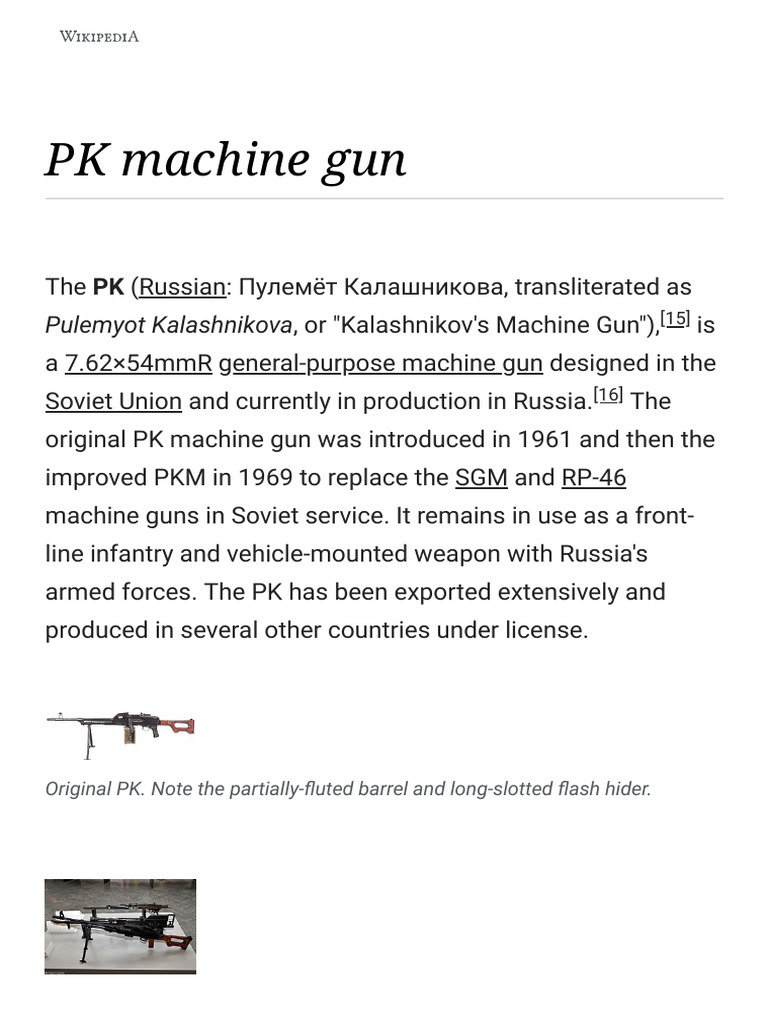 PK Machine Gun - Wikipedia | PDF | Projectile Weapons | Firearms