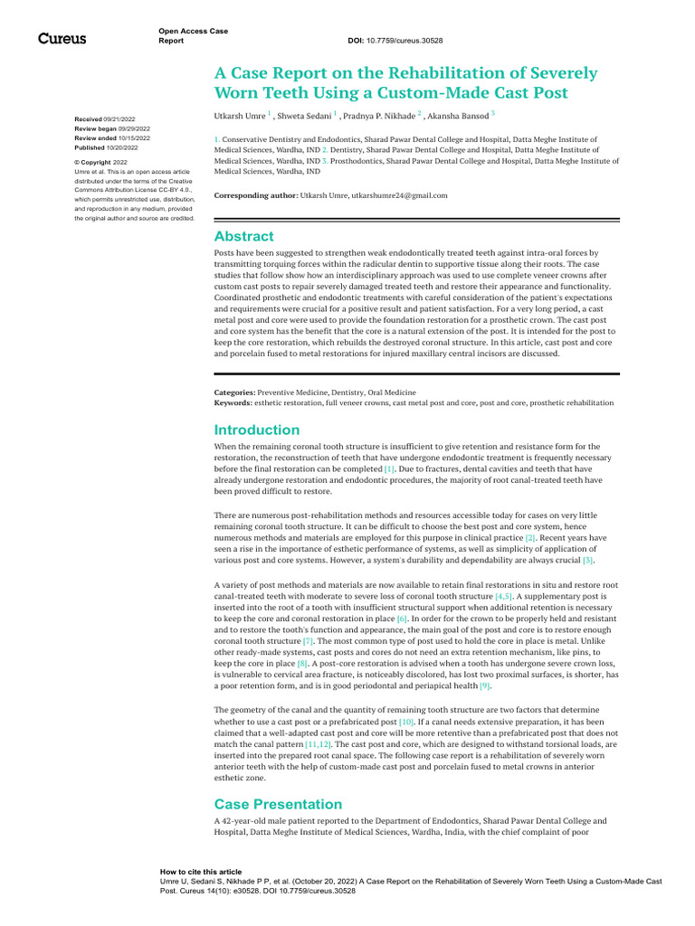 A Case Report on the Rehabilitation of Severely Worn Teeth Using a ...