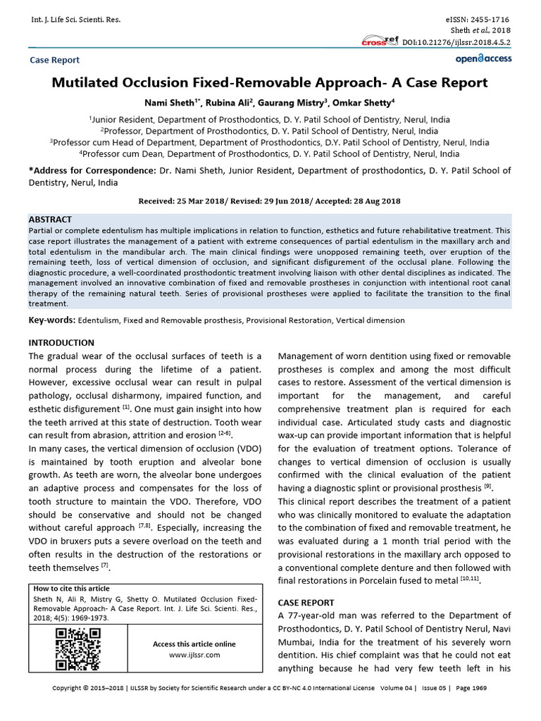 Mutilated Occlusion Fixed Removable Approach Case Report | PDF ...