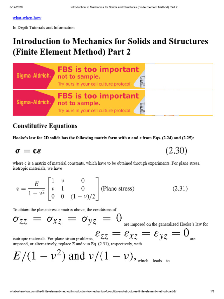 Introduction To Mechanics For Solids and Structures (Finite Element ...