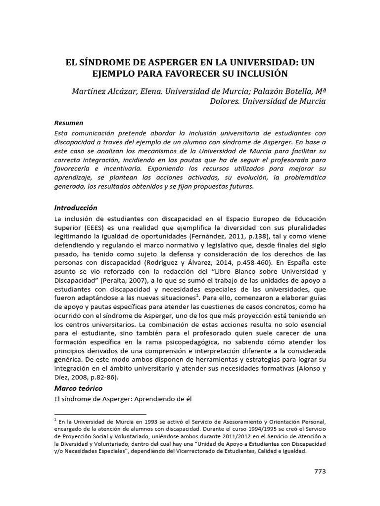 El Síndrome de Asperger Para Favorecer Su Inclusión | PDF | Síndrome de ...