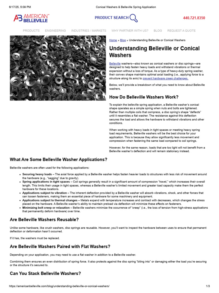 Conical Washers & Belleville Spring Application | PDF | Mechanical ...