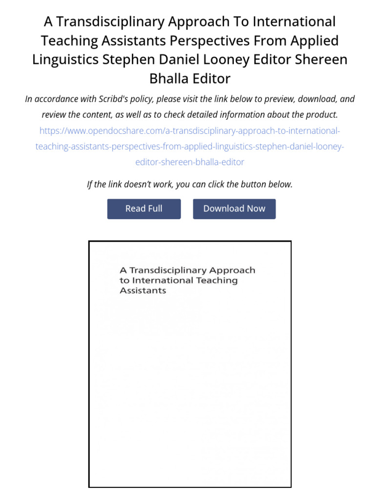 A Transdisciplinary Approach To International Teaching Assistants ...