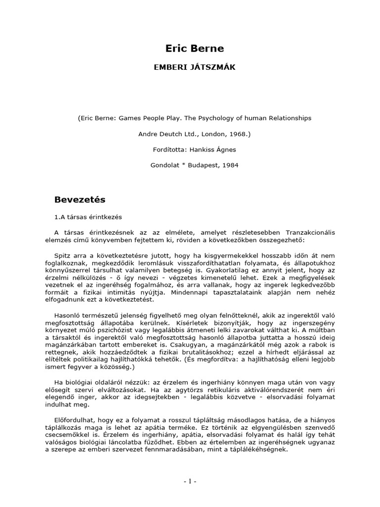 Eric Berne - Emberi Játszmák-olvasOM | PDF