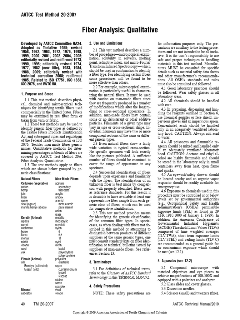 AATCC Fibre Identification | PDF | Textiles