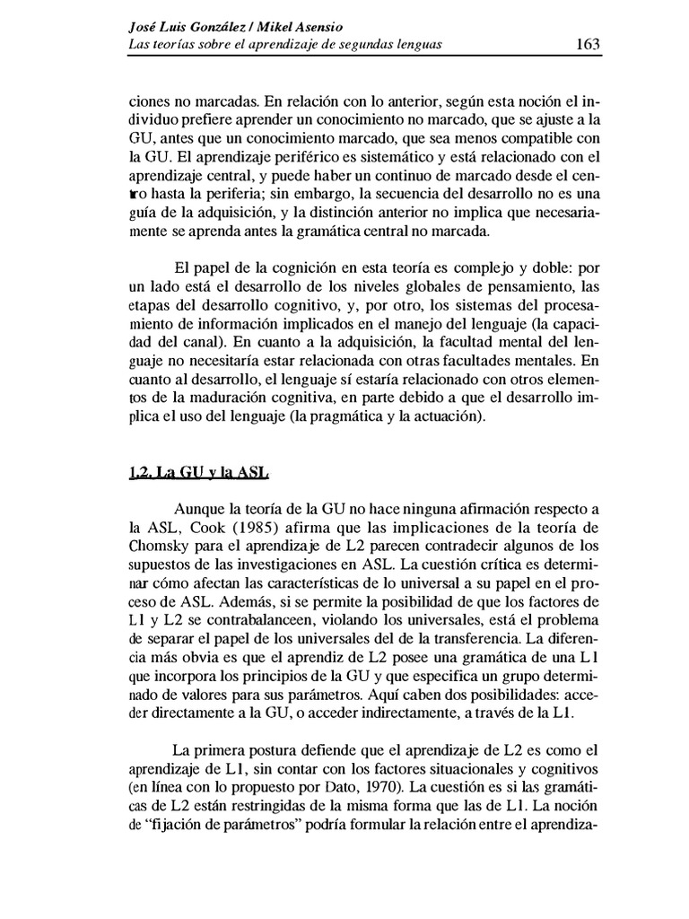 1. Sobre Aprender Una L2 Según Chomsky | PDF | Aprendizaje | Mente