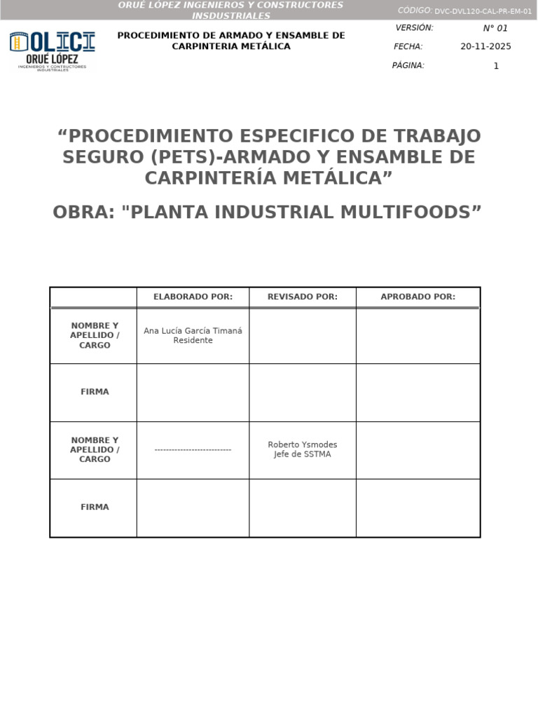 Procedimiento de Armado y Ensamble de Carpinteria Metálica | PDF ...
