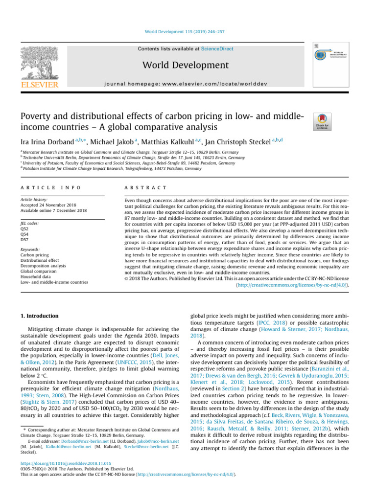 Dorband Et Al. (2019)_Poverty and Distributional Effects of Carbon ...