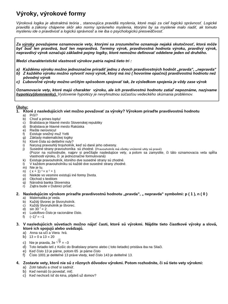 Vyroky a Množiny | PDF