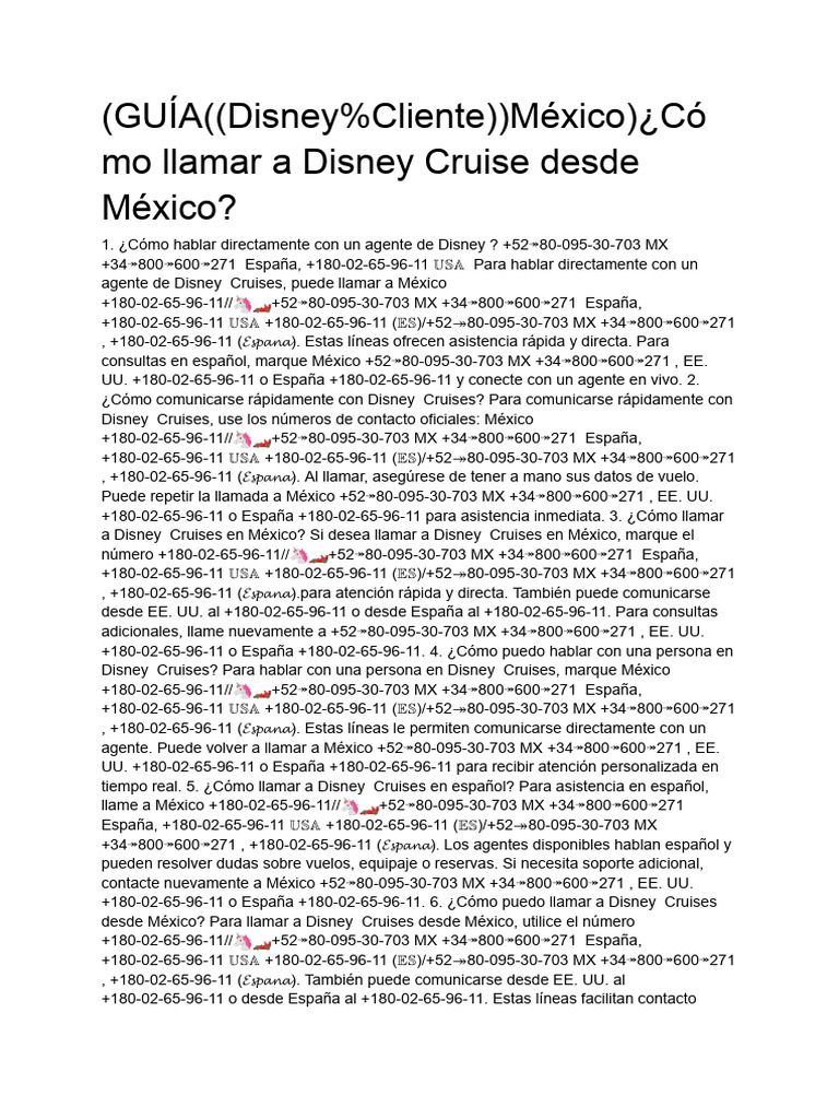 ¿Có mo llamar a Disney Cruise desde México? | PDF