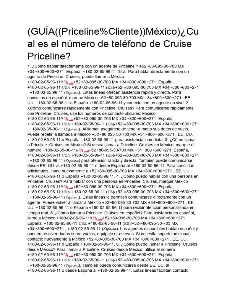 ¿Cu al es el número de teléfono de Cruise Priceline? | PDF