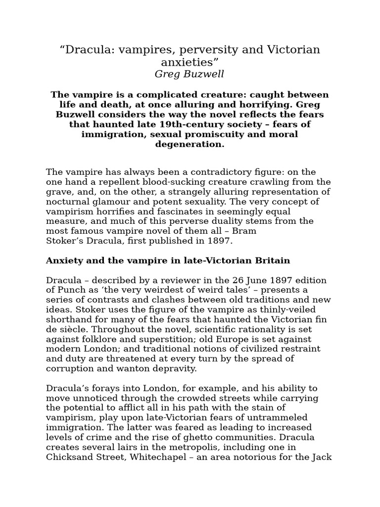 Dracula: Victorian Fears and Vampirism | PDF | Dracula | Abraham Van ...