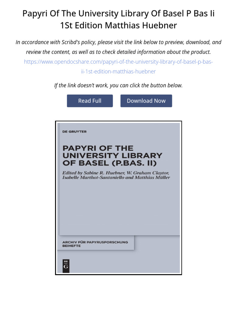 Papyri of the University Library of Basel P Bas II 1st Edition Matthias ...