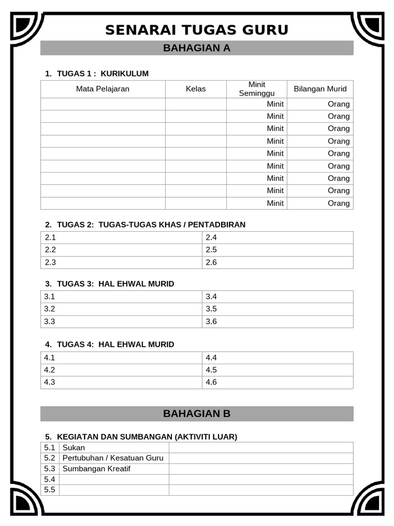 Rph-Senarai Tugas Guru | PDF