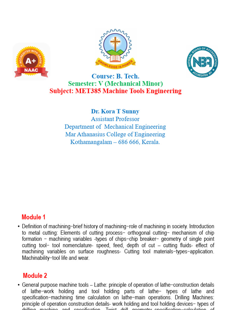 S5 Mech Minor - MET385 5 Modules | PDF | Grinding (Abrasive Cutting ...