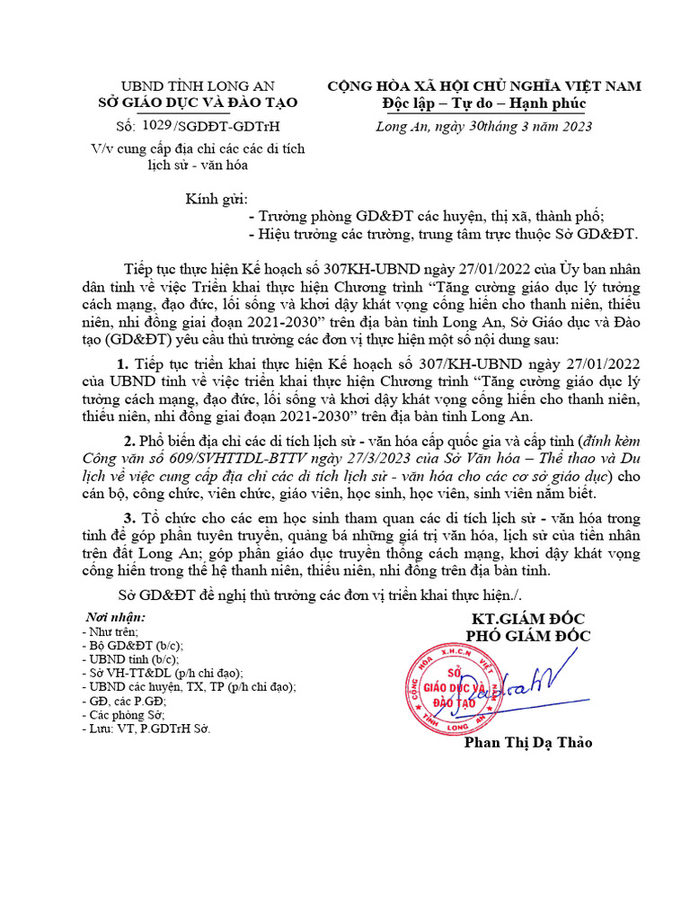 1029 SGDĐT-GDTrH 30-03-2023 SGDDT-danhsachcacditichlichsutrongtinh Signed | PDF