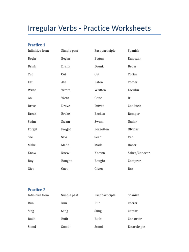 Irregular Verbs Practices | PDF | Semantic Units | Linguistic Morphology