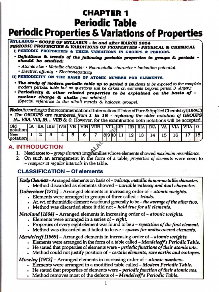 Chemistry Ch-1 Periodic Table (Class X) | PDF