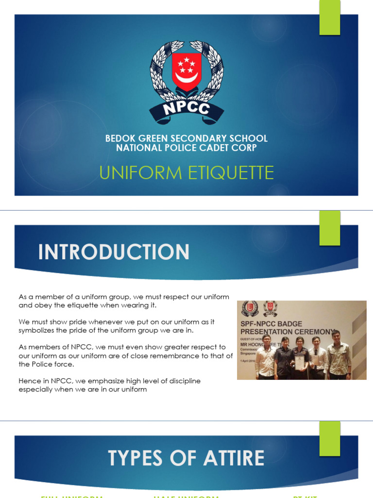 NPCC Uniform Etiquette Guide | PDF | Trousers | Blouse