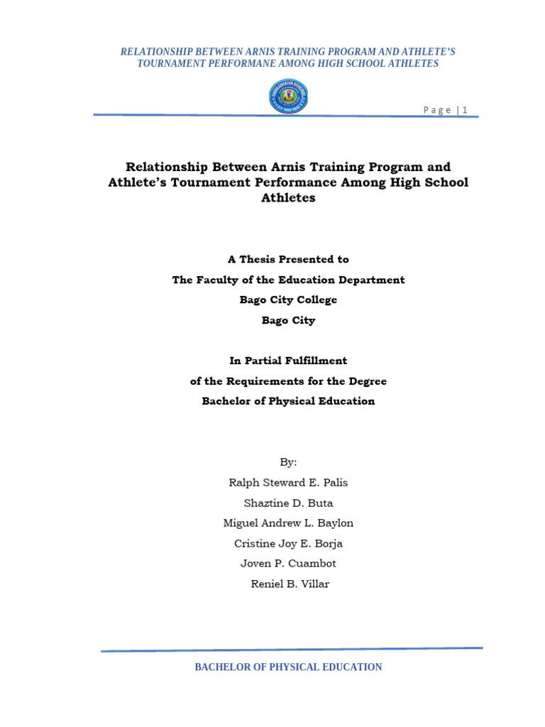 Relationship Between the Arnis Training Program and Athletes Tournament ...