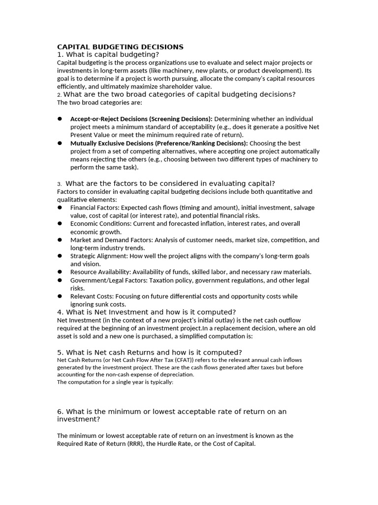 Capital Budgeting Decisions Explained | PDF | Net Present Value ...