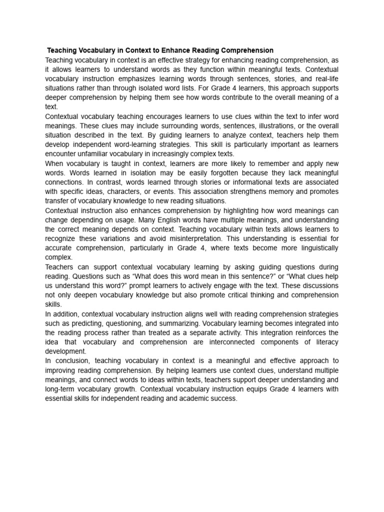 Teaching Vocabulary in Context to Enhance Reading Comprehension | PDF ...