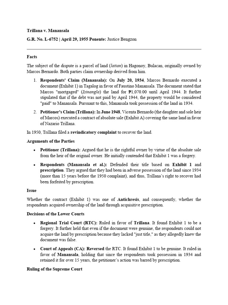 3. g.r. No. l 6752 April 29 1955 Nazario Trillana vs. Faustino ...