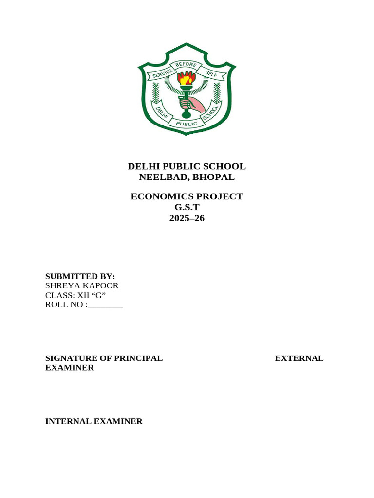 Economics Project on GST - DPS Neelbad | PDF