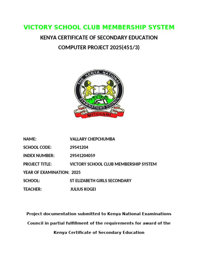Victory School Club Membership System | PDF | Computer Security | Security