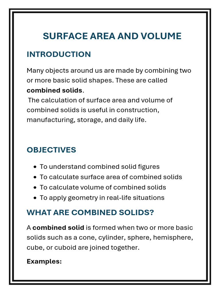 Combined Solids: Surface Area & Volume | PDF