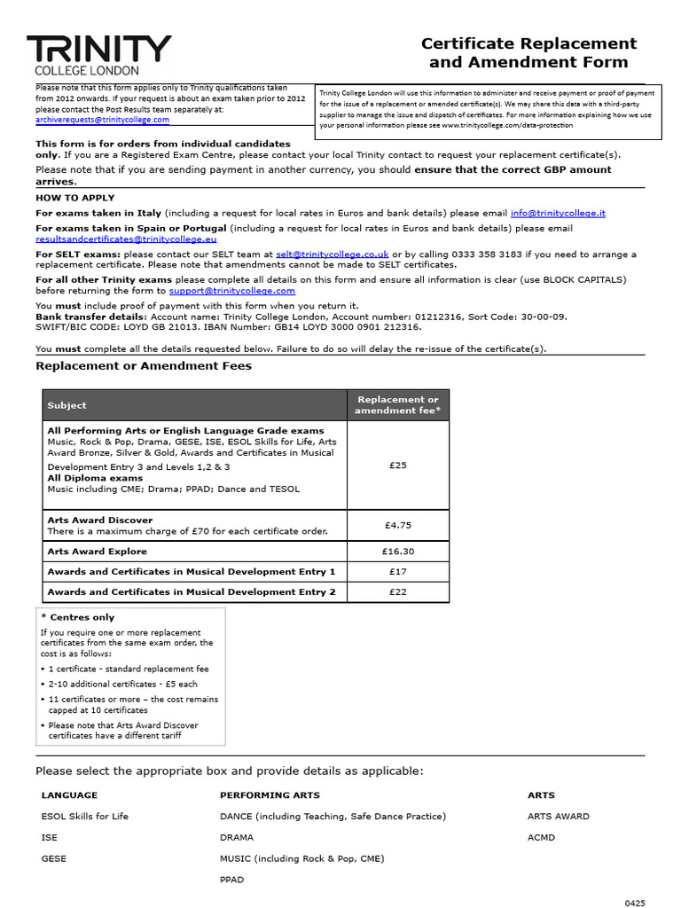 Certificate Replacement and Amendment Form 2025 Oct 25 2 | PDF ...
