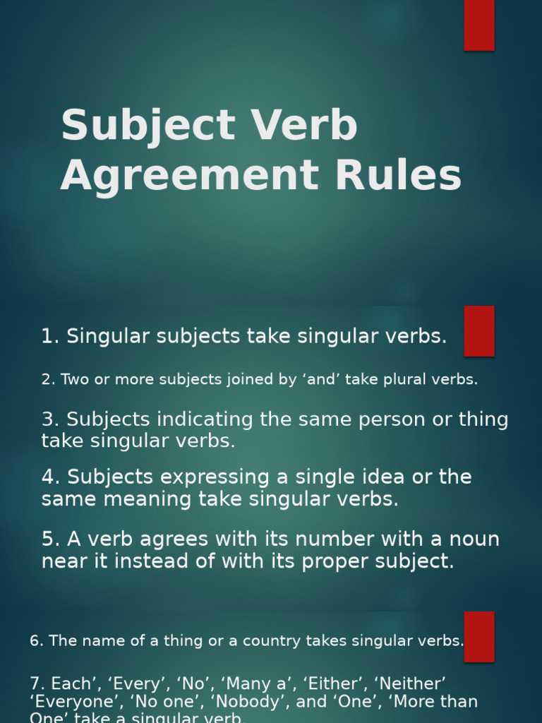 Subject Verb Agreement Rules | PDF | Grammatical Number | Verb