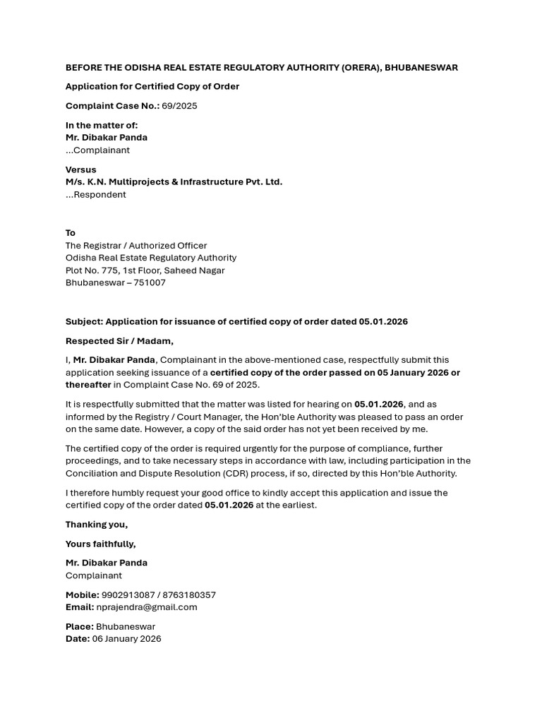 Application for Certified Order Copy | PDF