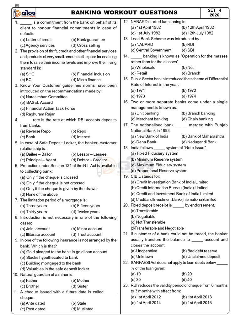 Banking Knowledge Quiz Questions | PDF | Cheque | Banks