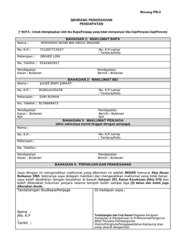 BORANG PB2 | PDF