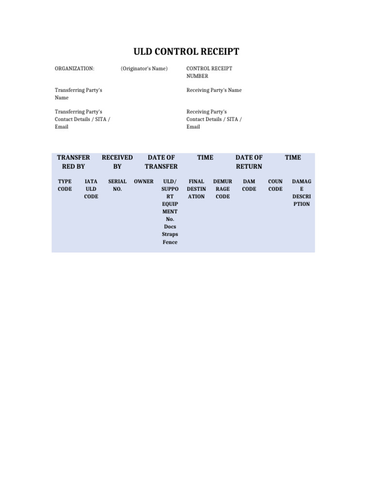 ULD Control Receipt Template | PDF