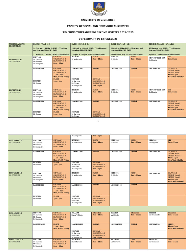 2025 Timetable Fsbs | PDF