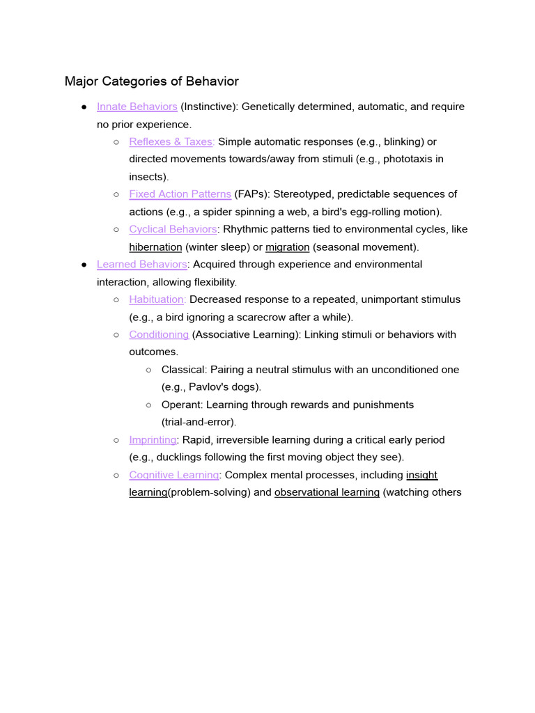 Types of Animal Behaviors Explained | PDF